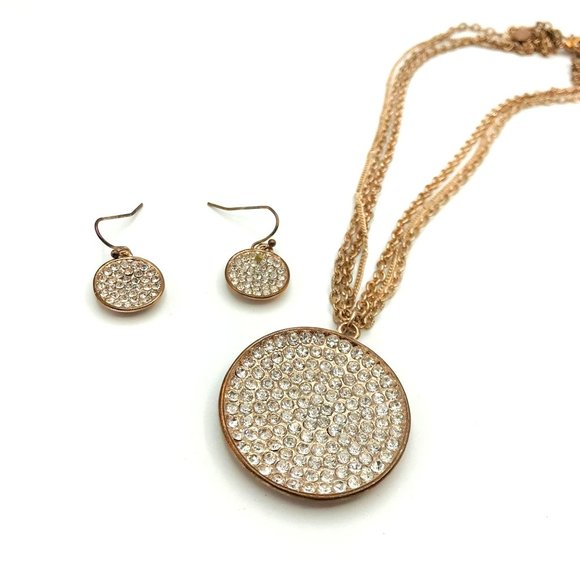 Unknown | Jewelry | Vintage Jewelry Set Rose Gold Round Disc With Clear ...